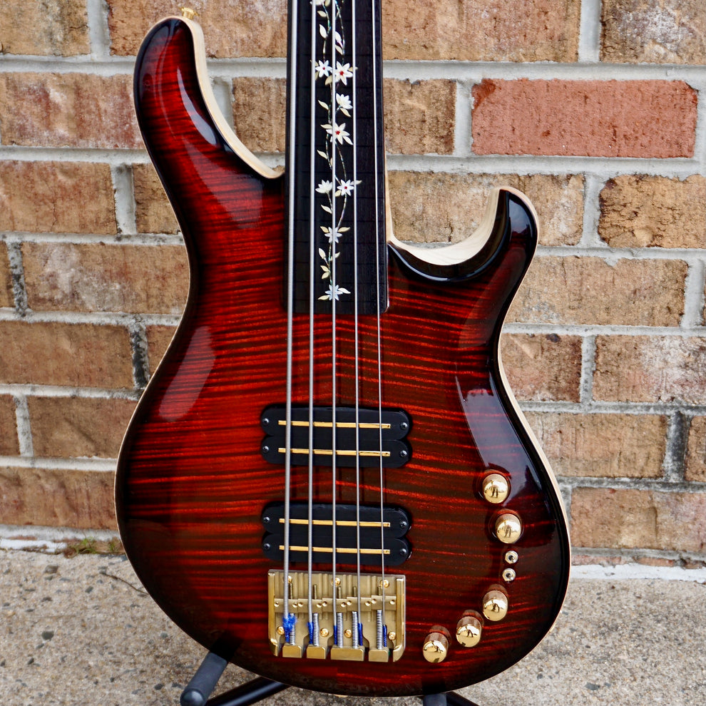 PRS NOS Private Stock Gary Grainger 5 String Fretless Bass Fire Red Sm ...